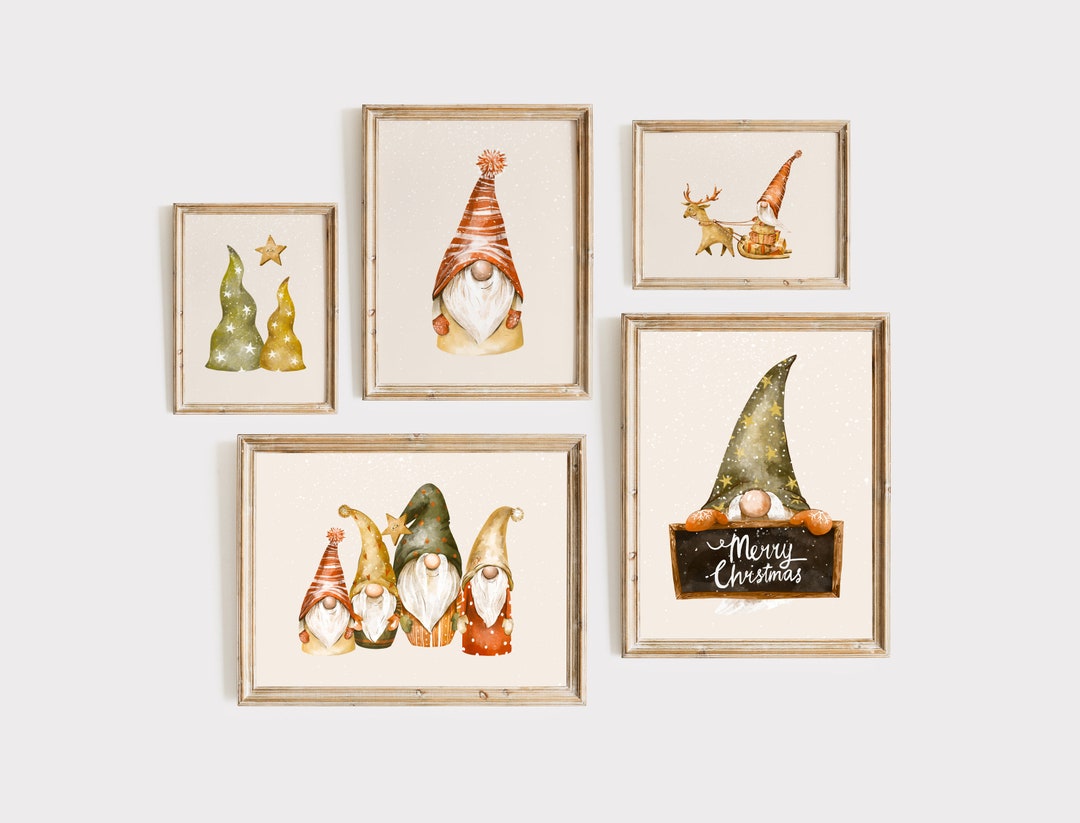 Printable Christmas Gnomes Posters Set of 5, Nordic Festive Decor ...