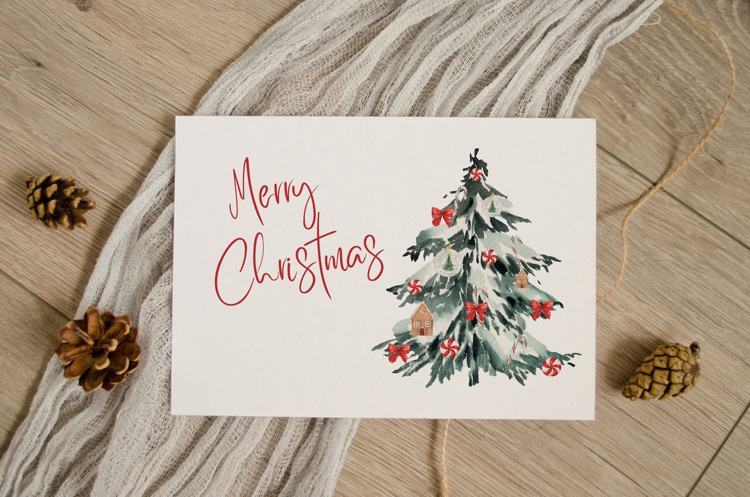 Merry Christmas Card, Minimalist Christmas Tree Card, Digital DOWNLOAD ...