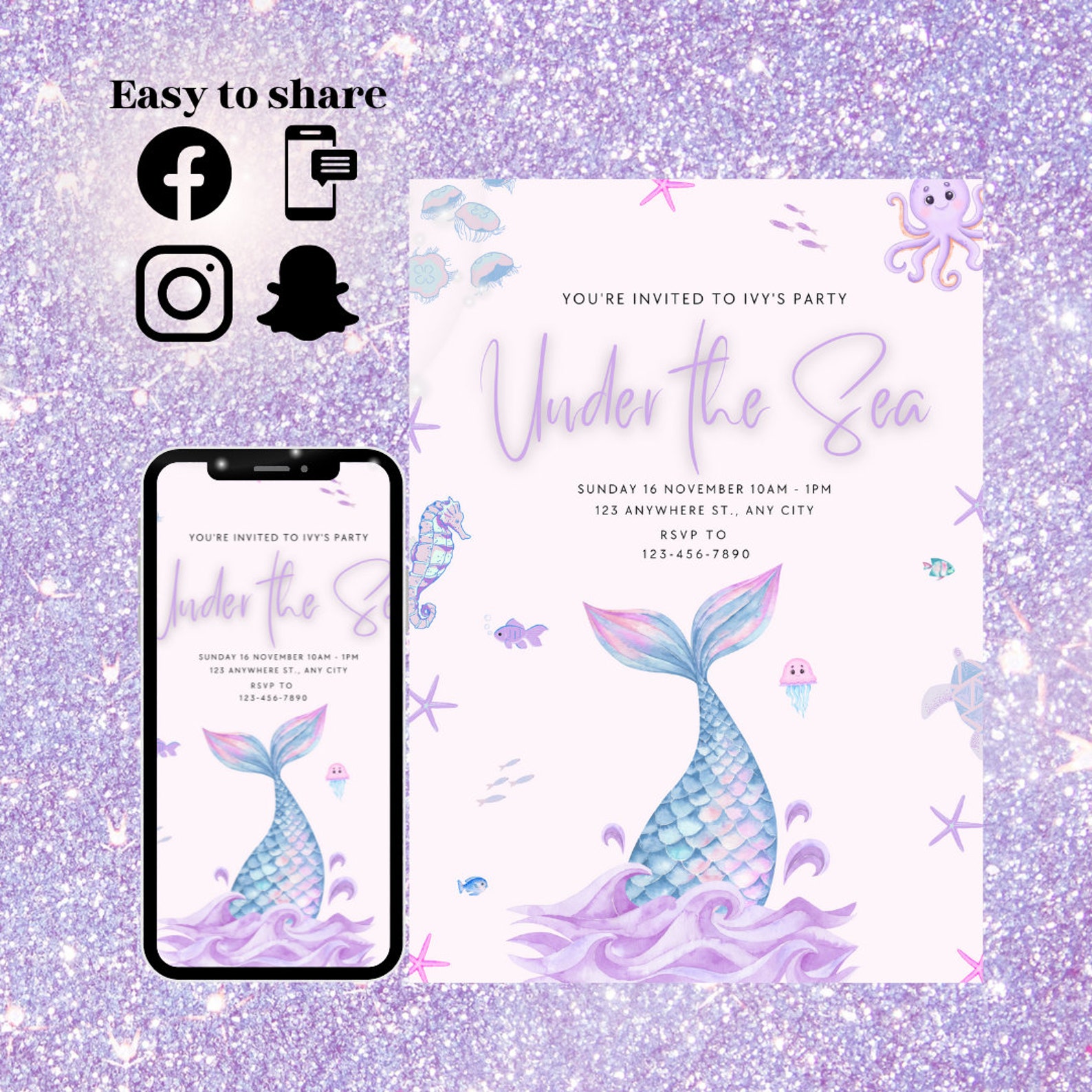 Editable Under the Sea Birthday Invitation, Editable Ocean Animals ...