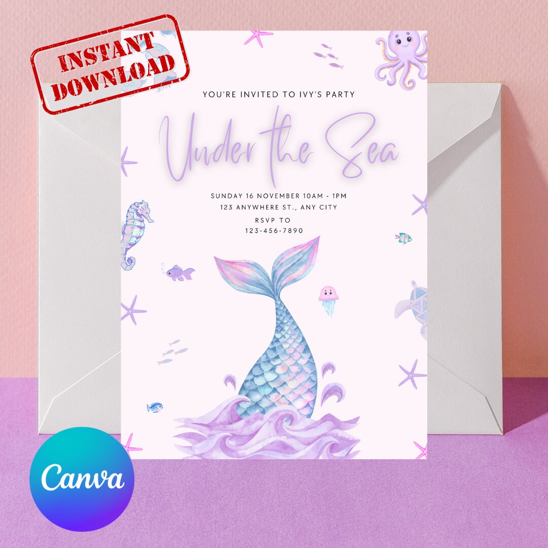 Editable Under the Sea Birthday Invitation, Editable Ocean Animals ...