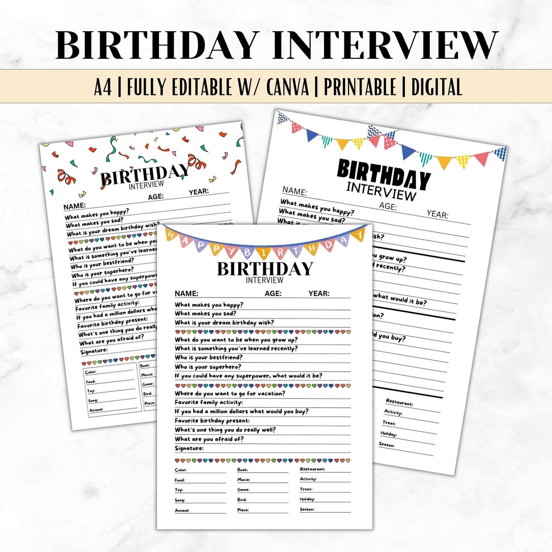 Printable Birthday Interview Kids Birthday Interview Form - Etsy