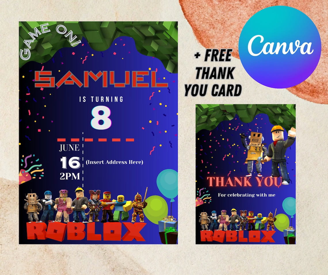 Roblox Birthday Invitation Roblox Invitation Roblox Birthday - Etsy