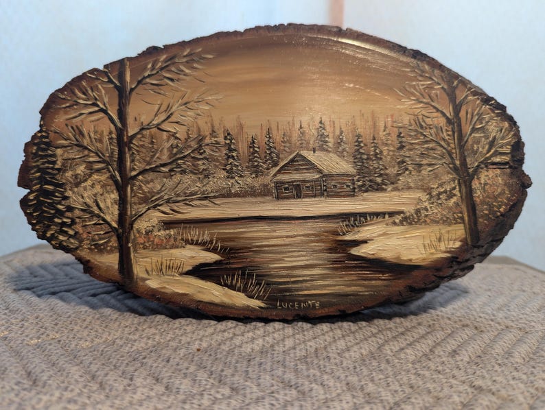 Painted Winter Scene on Pine Slab-set of 2 - Etsy