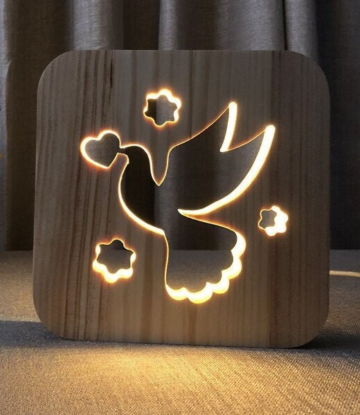 Handmade Flying Bird Symbol Wooden Lamp for Home Decor, Birthday Gift ...