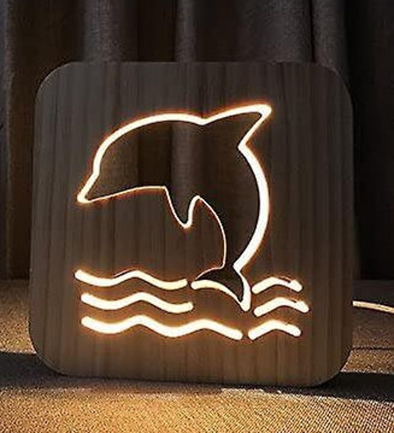 Handmade Dolphine Shape Craft Creative Wooden Lamp for Home Decor ...