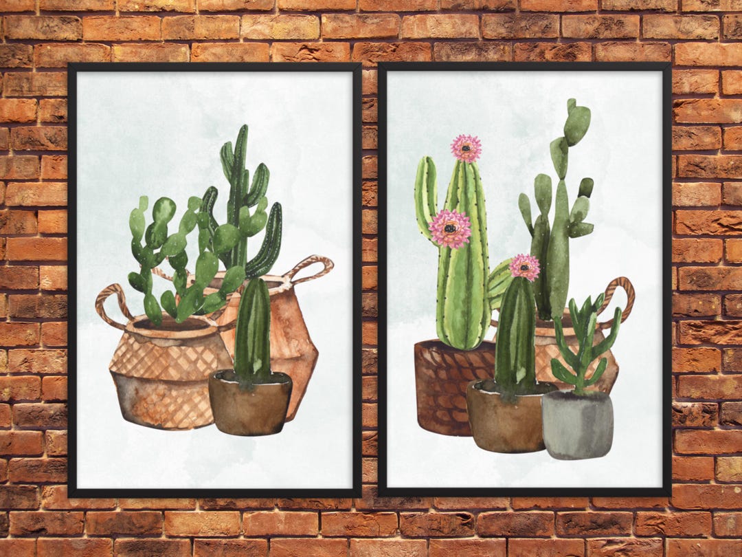 Cactus Plants Wall Art Set, Houseplant Design, Digital Download, Print ...