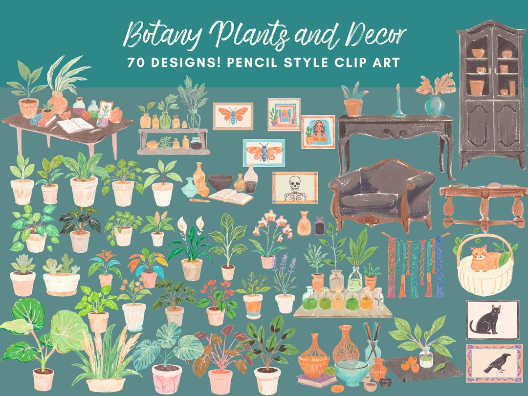 70 Botany Houseplant Clip Art Pencil Sketch Design - Etsy