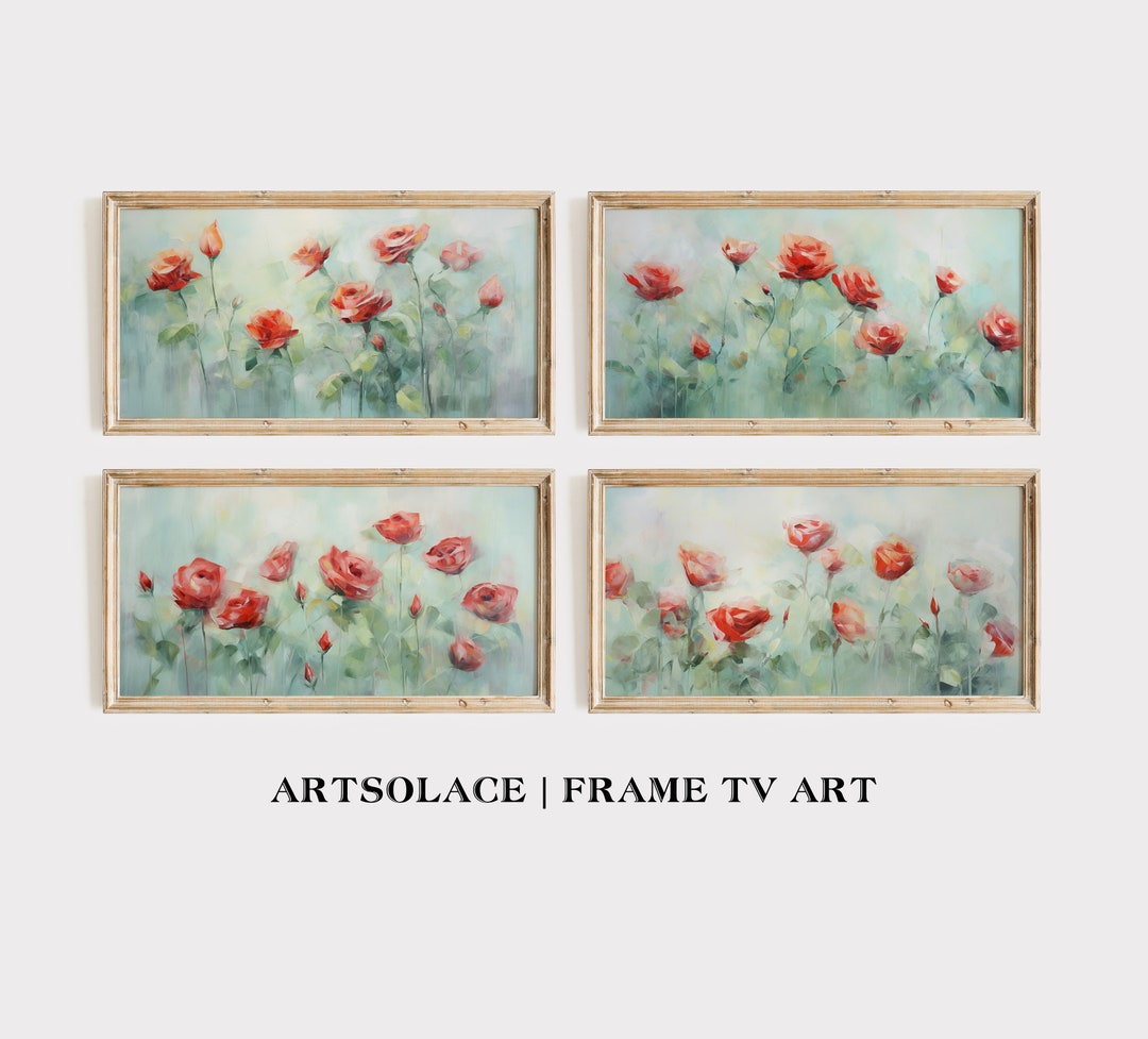 TV KUNST Frame ROSEN Rot Still Life Pastell Blumen Ölgemälde Digital ...