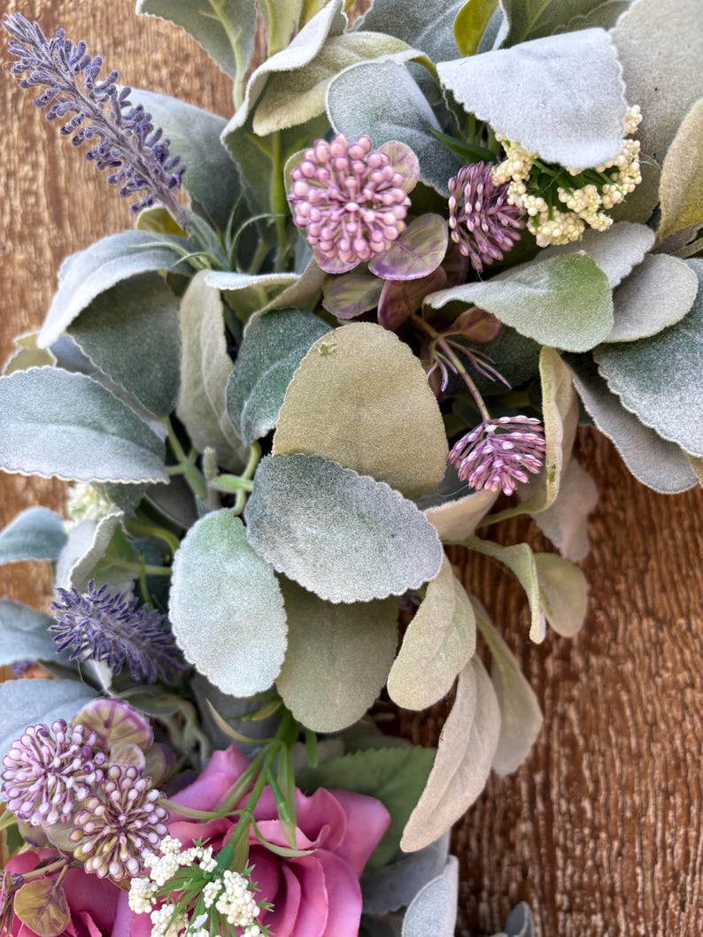 Spring Summer Lambs Ear Rose Lavender Wreath, Farmhouse Front Door ...