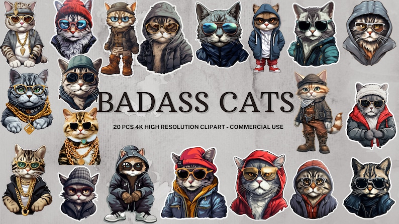 Badass Cat SVG PNG Collection | Watercolor Badass Cat Clipart | Badass ...