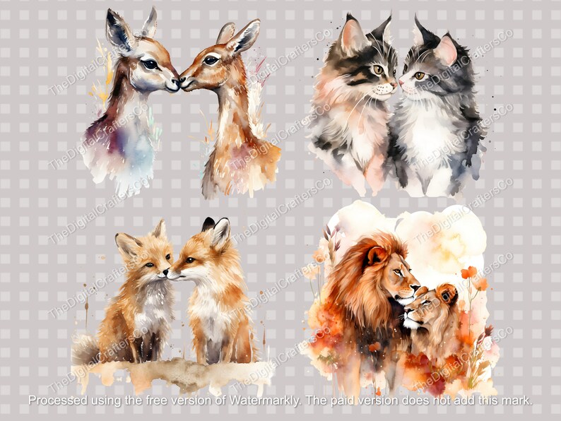 Romantic Animals Clipart Set, 24 Watercolor Valentine Animals PNG ...