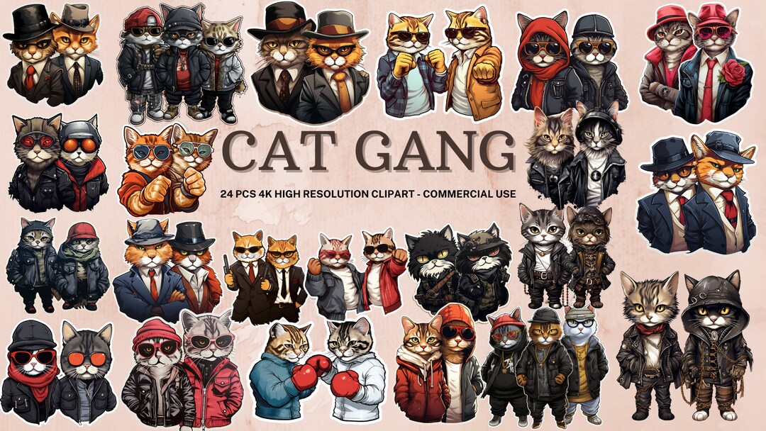 Cat Gang SVG PNG Collection | Watercolor Cat Clipart | Cat Png | Cat ...