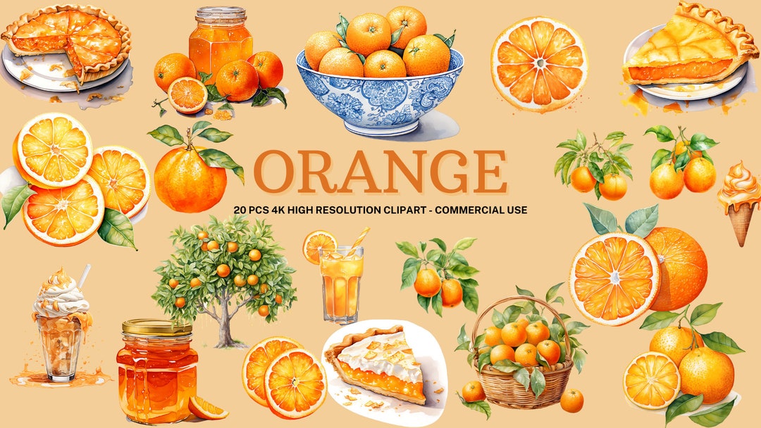 Watercolor Orange Clipart: Zesty Citrus SVG PNG Collection (instant ...
