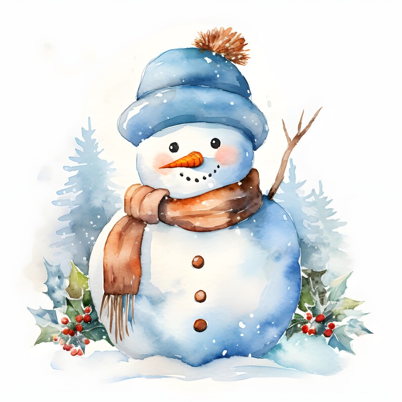27 Snowman Clipart Set, Printable Watercolor Snowman, Winter Clipart ...