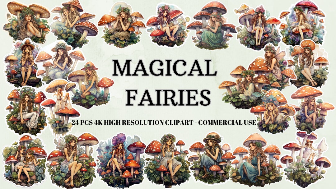 Mushroom Fairies Clipart: Watercolor PNG, SVG Collection (digital ...