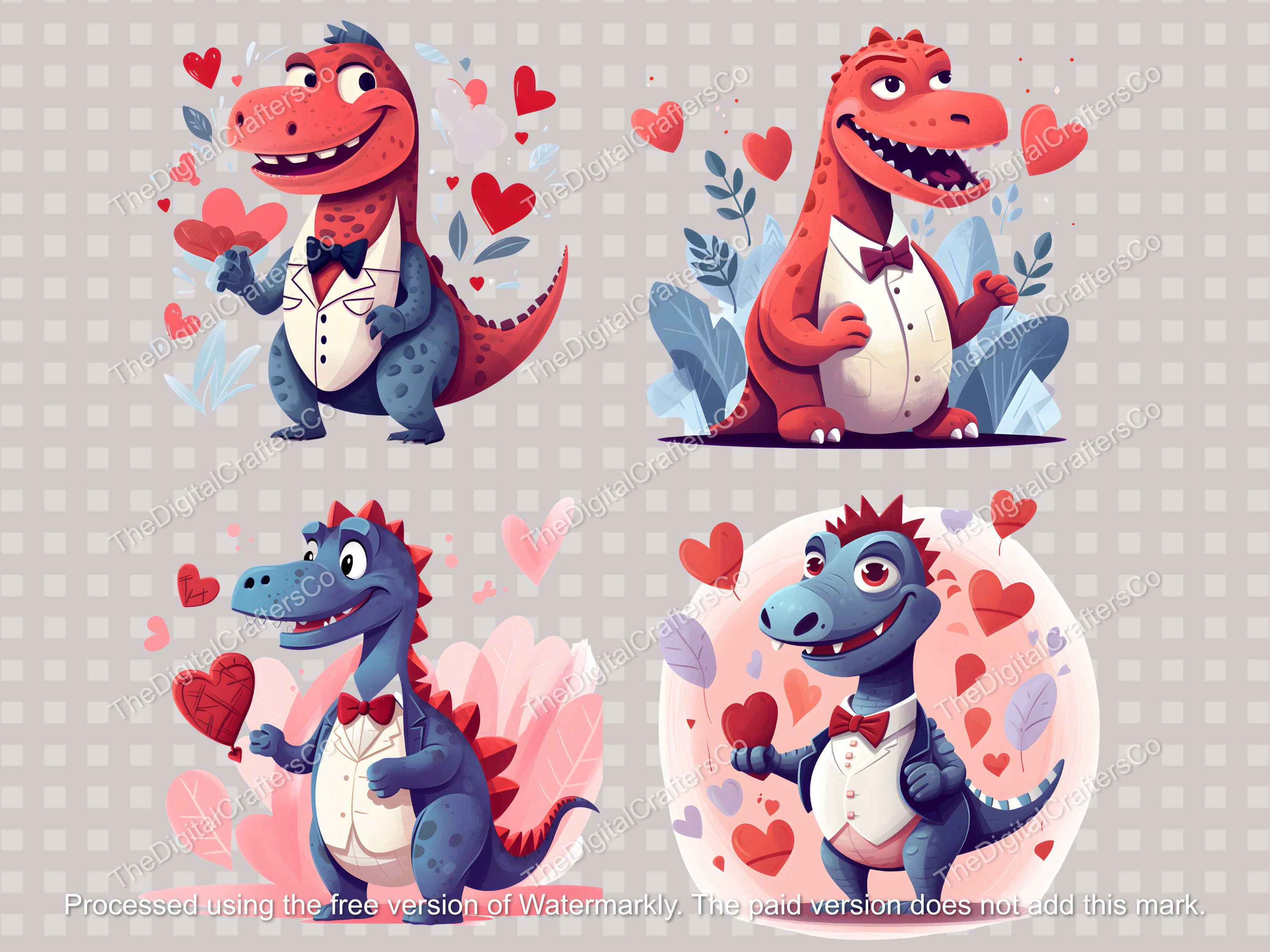 Valentine's Day Dinosaur Clipart Set, 27 Watercolor Valentine's Day ...