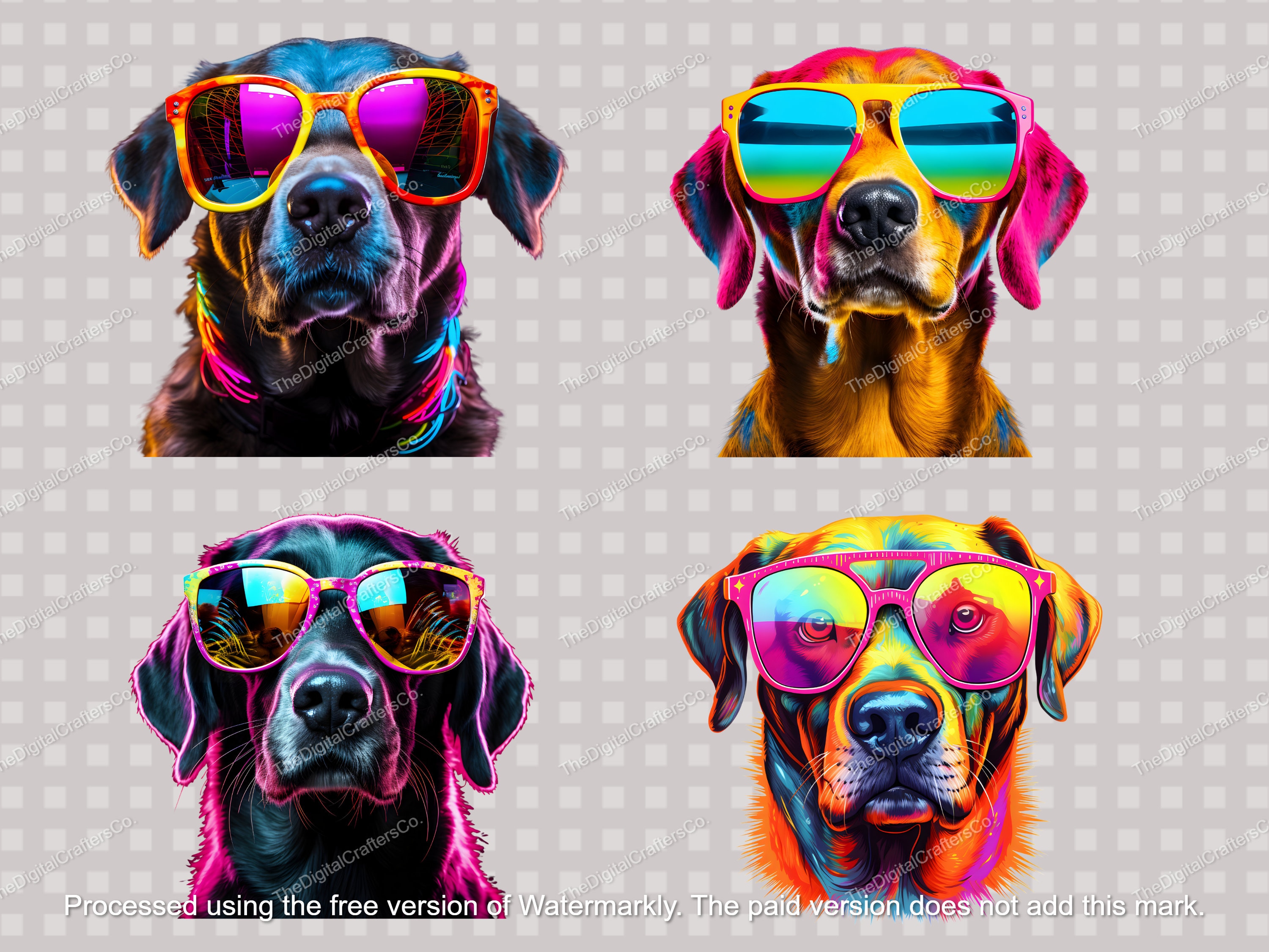 Neon Dogs Clipart Set , 24 Neon Dogs With Eyeglasses PNG, Scrapbook ...