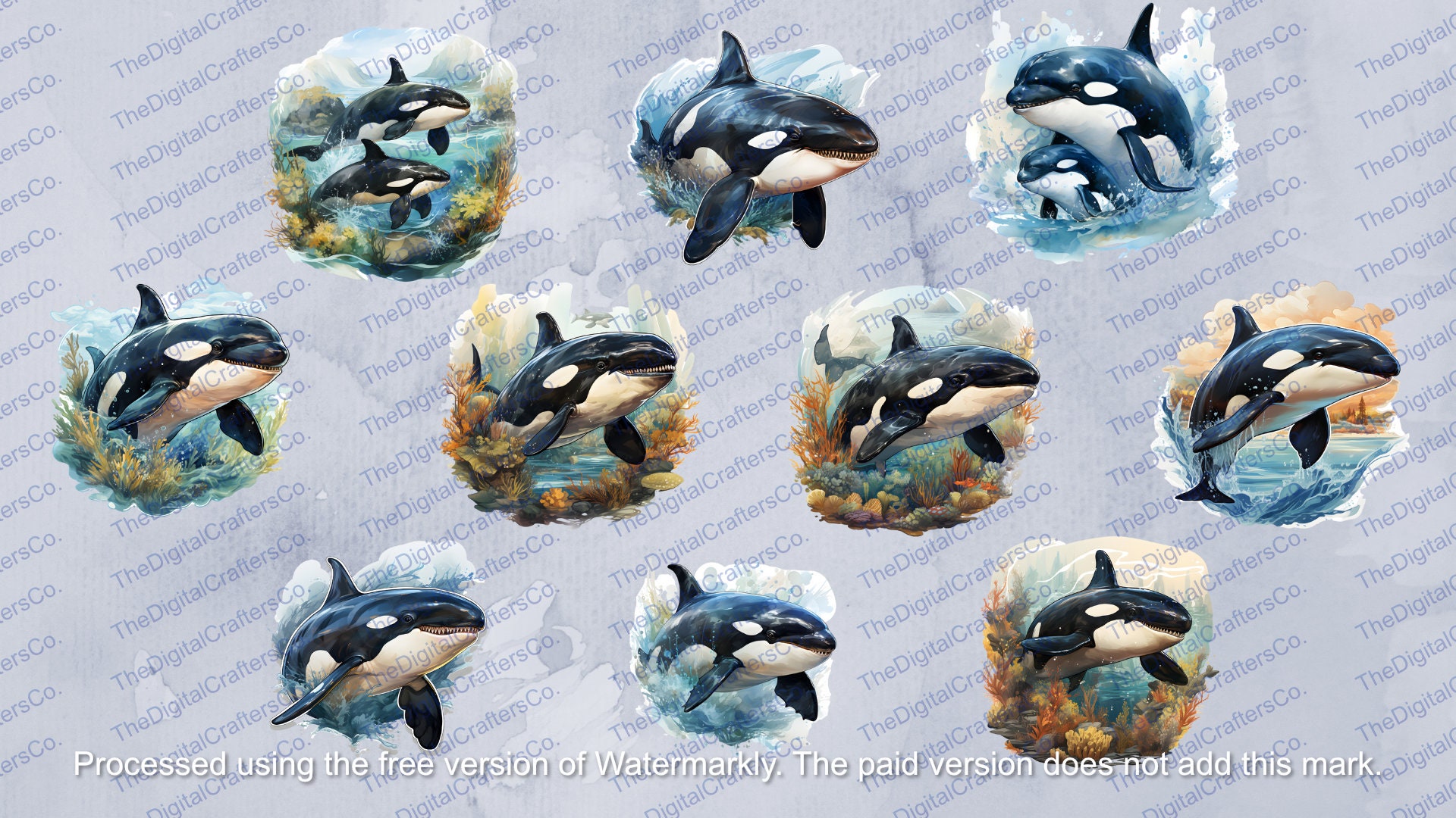Watercolor Orca Clipart: Whale SVG, Ocean Sticker Bundle (digital ...