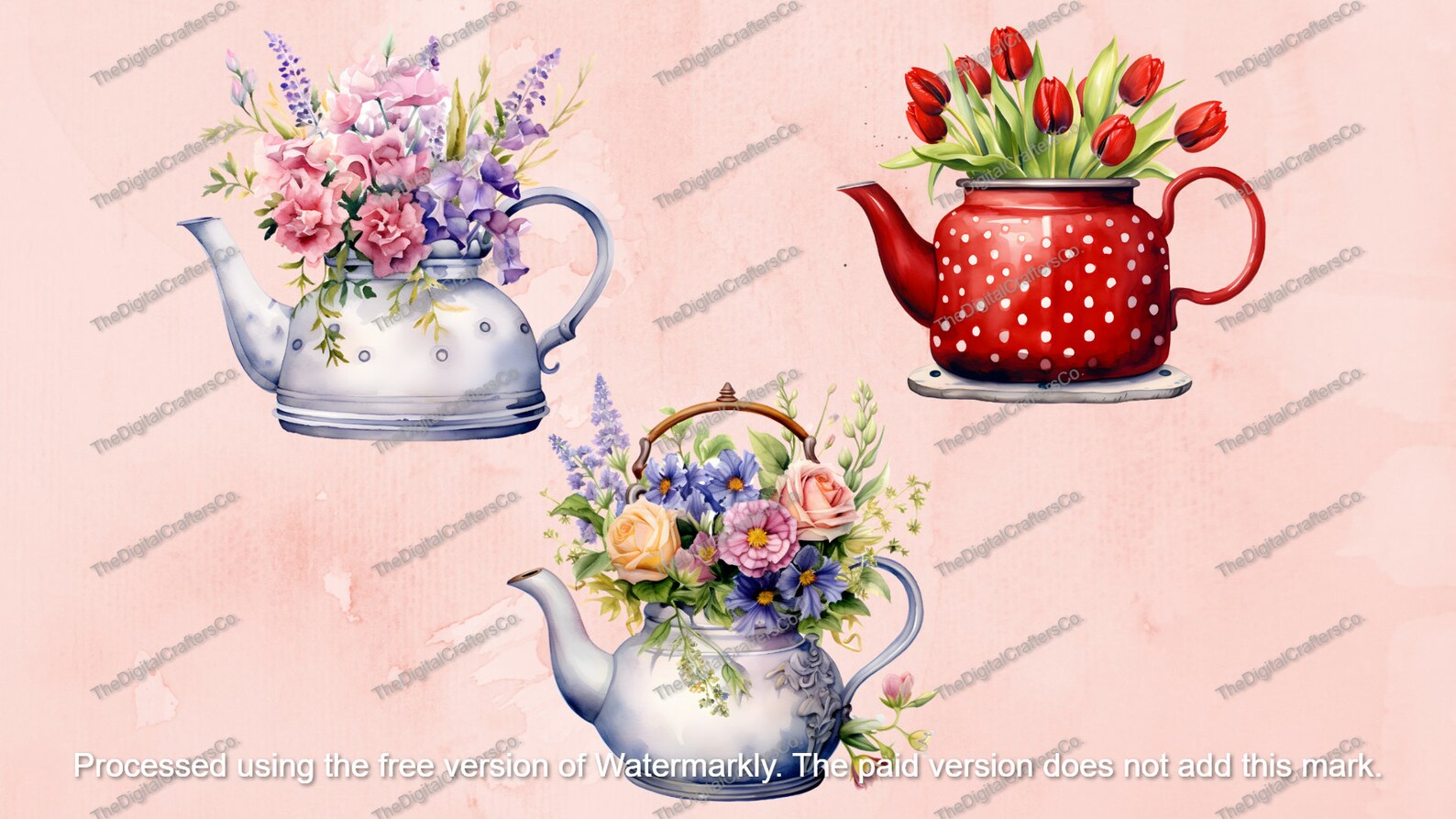 Flower Teapot PNG Collection Watercolor Flower Teapot Clipart Instant ...