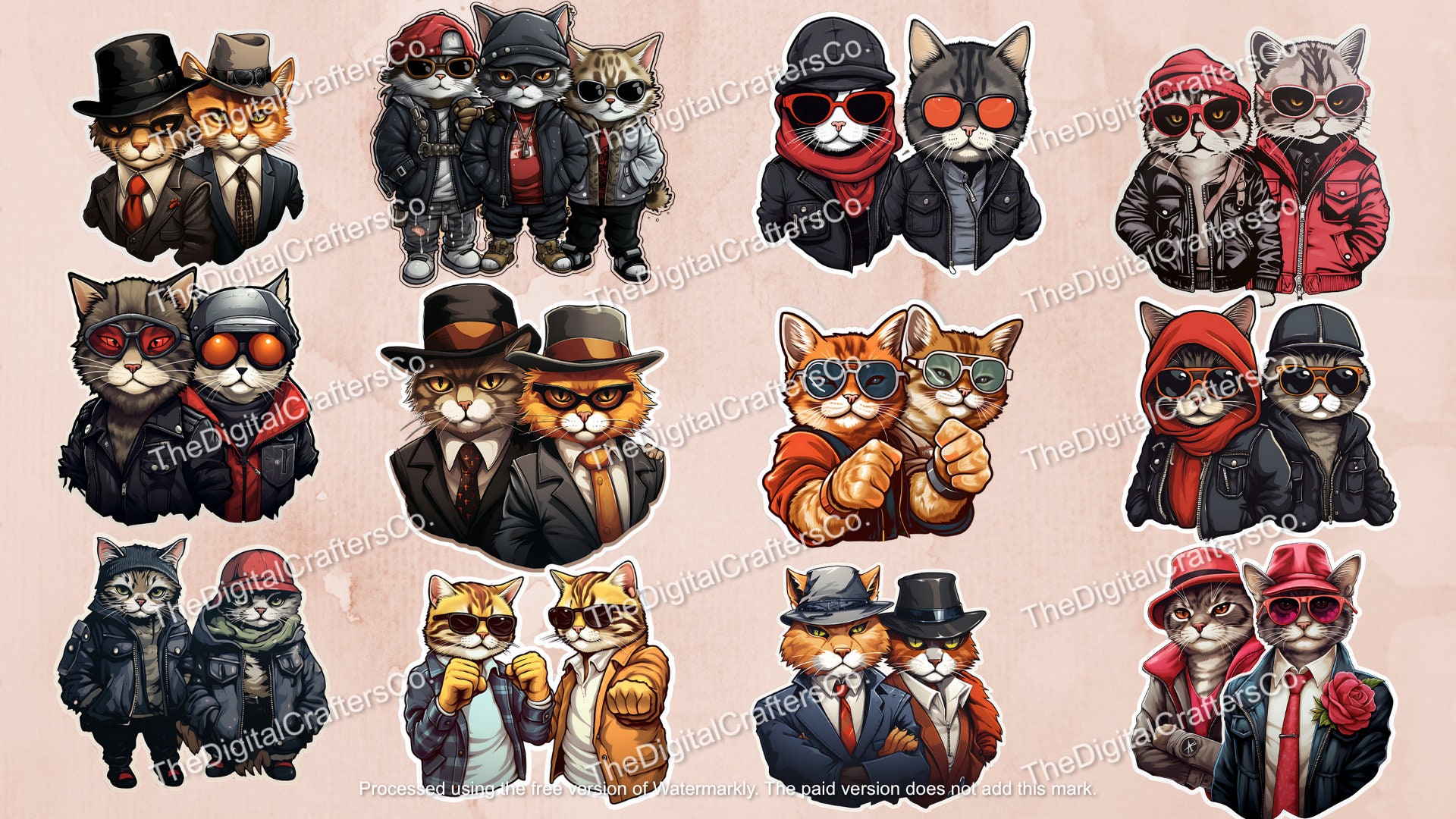 Cat Gang SVG PNG Collection Watercolor Cat Clipart Cat Png - Etsy