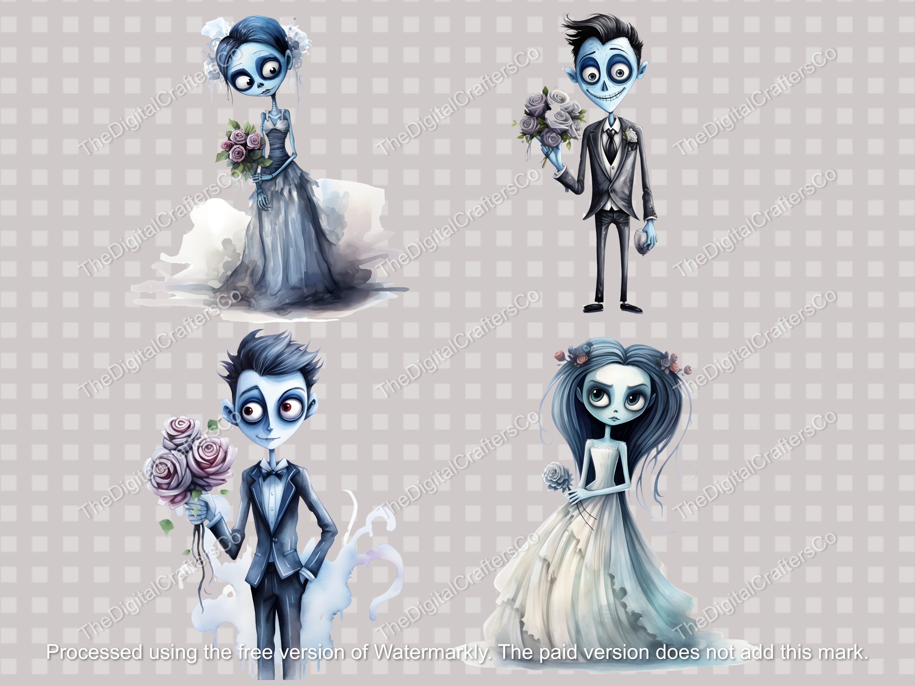 Corpse Bride Clipart Set, 28 Watercolor Corpse Bride PNG, Valentines ...