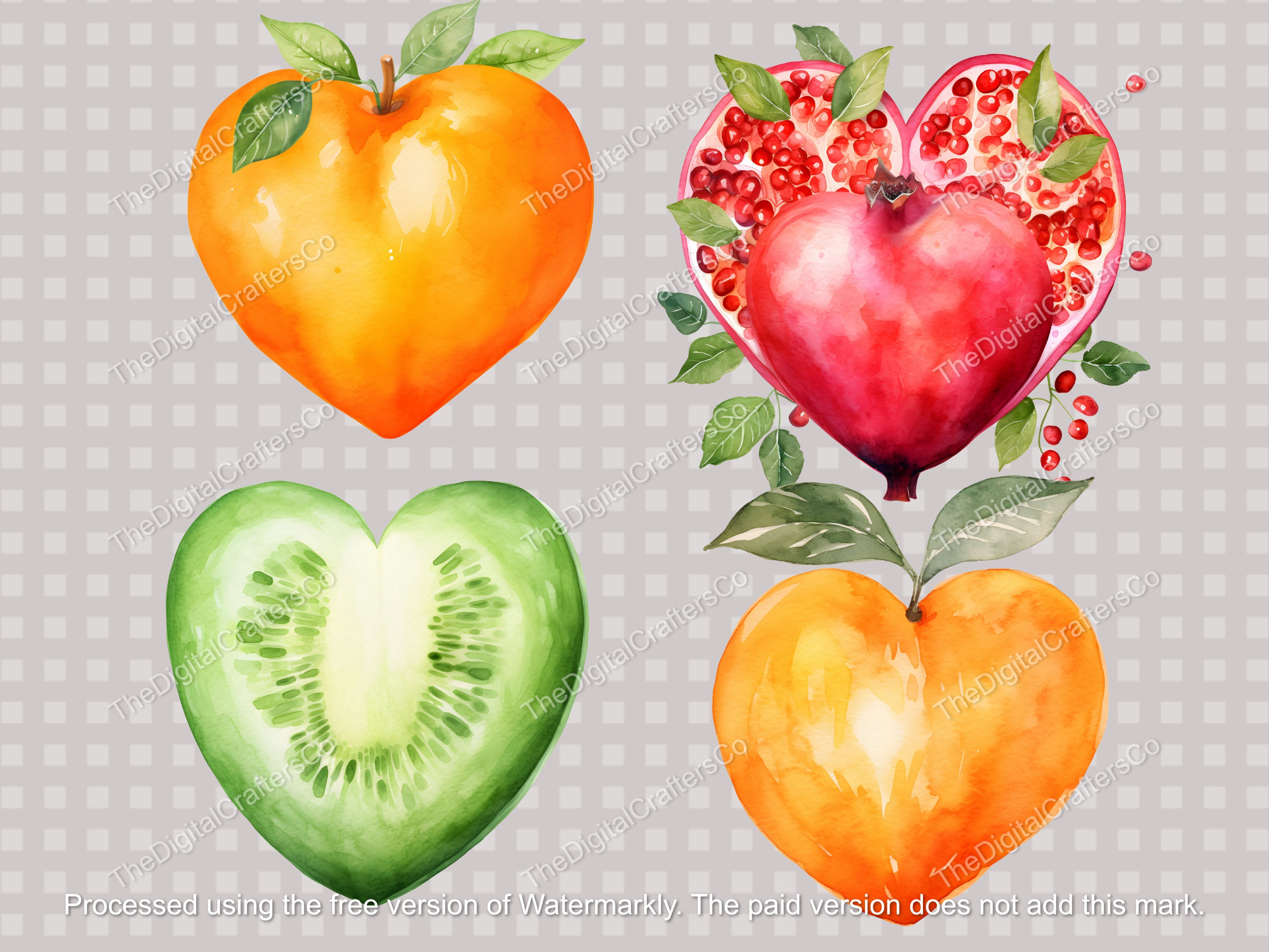 Heart Shaped Fruits Clipart Set, 29 Watercolor Heart Fruit PNG, Summer ...
