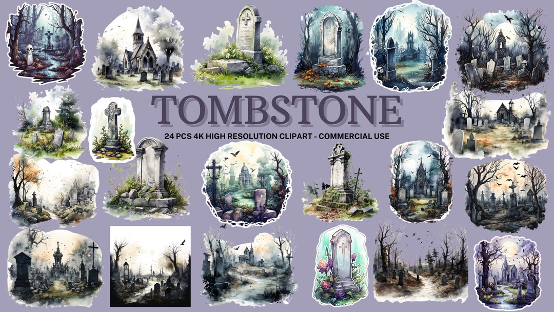 Watercolor Tombstone Clipart: Halloween SVG PNG Collection (digital ...