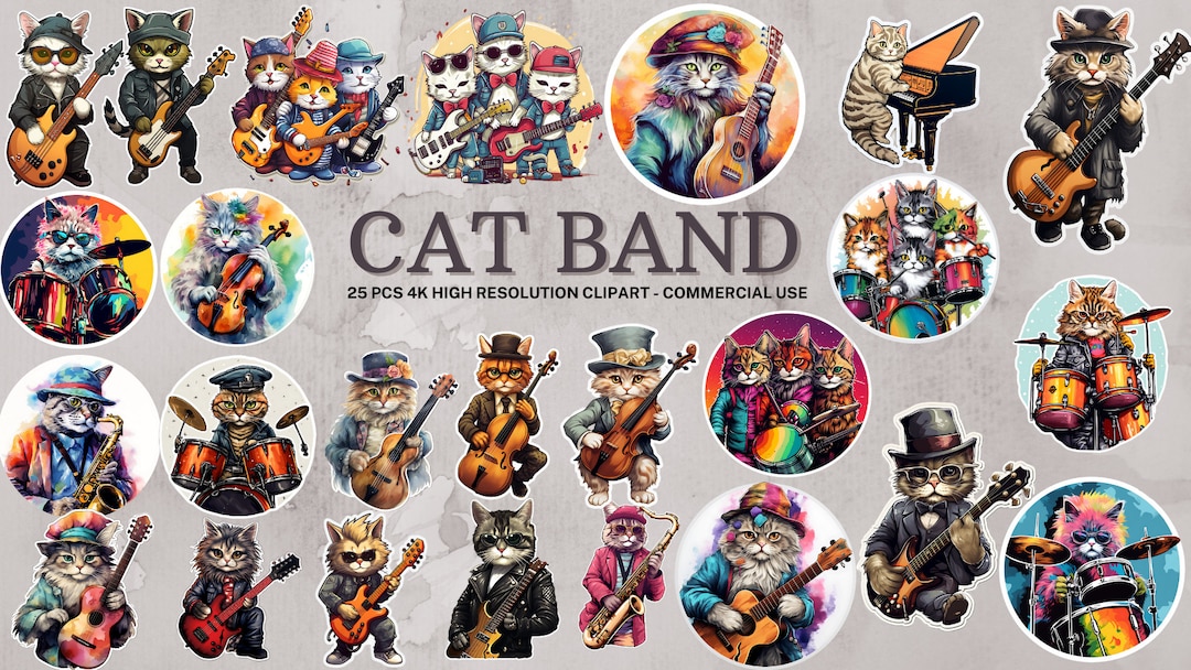 Cat Band SVG PNG Collection | Watercolor Cat Band Clipart | Cat Band ...