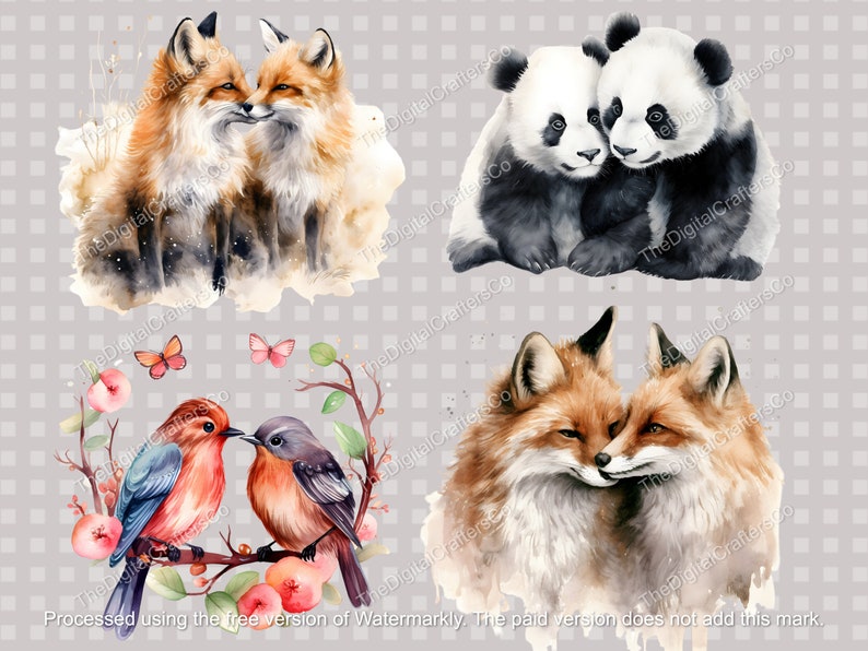 Romantic Animals Clipart Set, 24 Watercolor Valentine Animals PNG ...