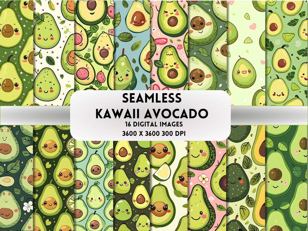 Kawaii Avocado Digital Paper, Seamless Pattern, Funny Sublimation ...