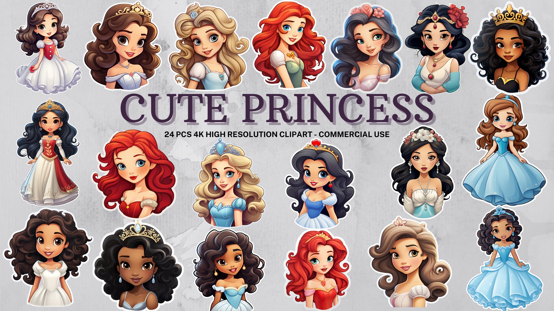 Cute Princess PNG Collection Princess Sticker Instant Download 24 High ...