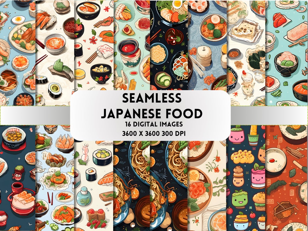 Japanese Food Digital Paper, Seamless Pattern, Sushi, Ramen Printable ...