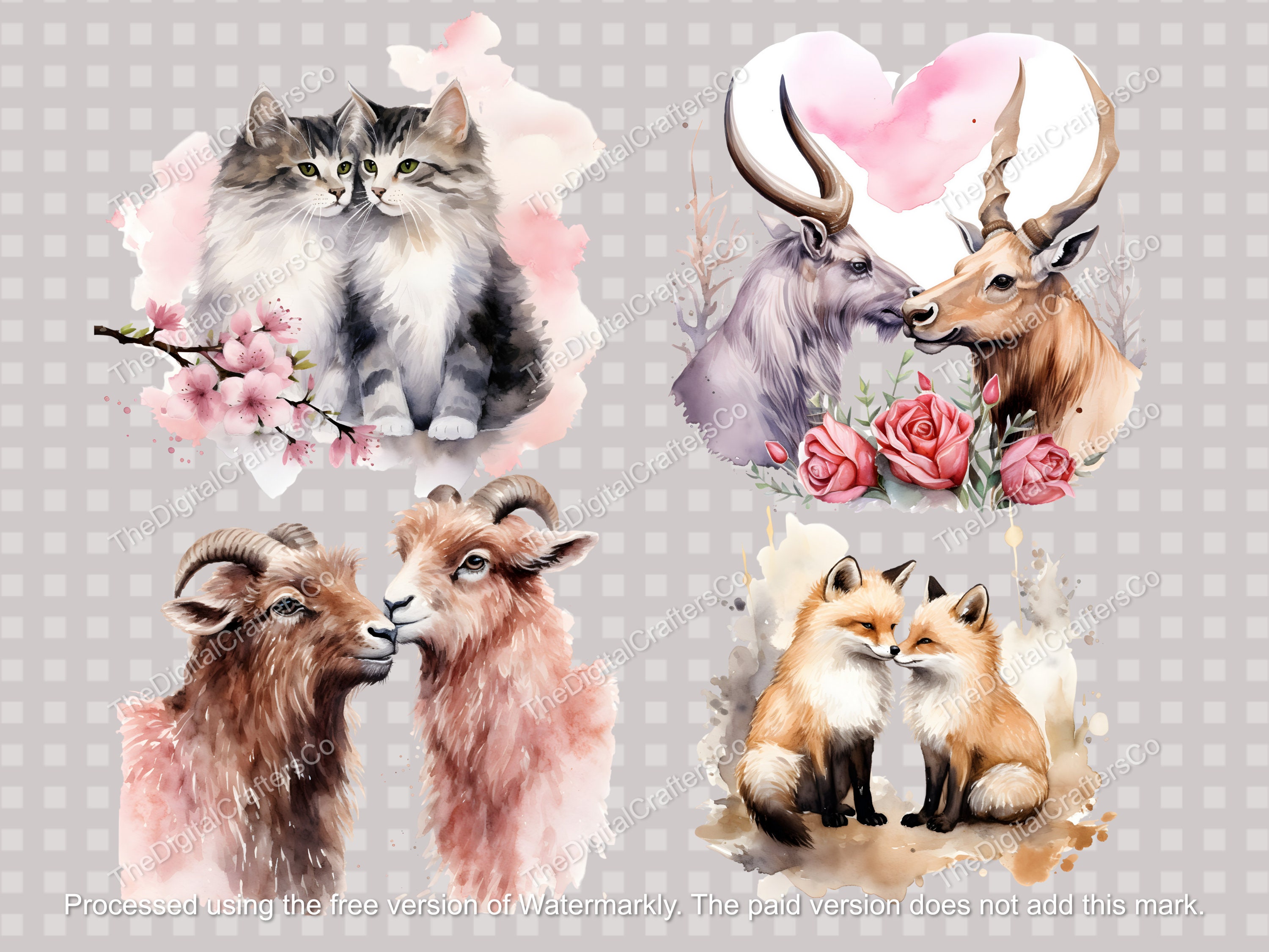 Romantic Animals Clipart Set, 24 Watercolor Valentine Animals PNG ...