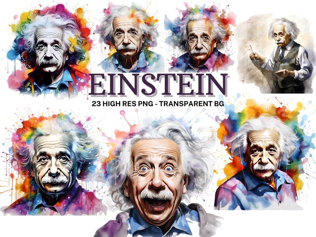 Einstein Clipart Set, 23 Watercolor Albert Einstein PNG Bundle ...