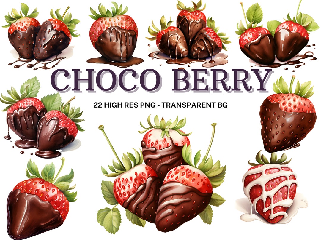 Chocolate Strawberry Clipart, 22 Watercolor Chocolate Covered ...
