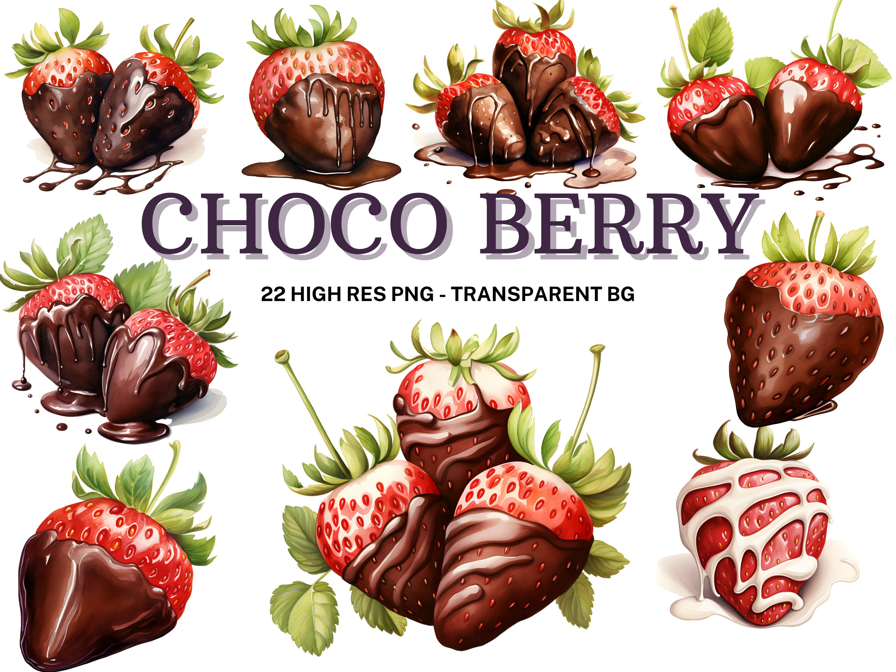 Chocolate Strawberry Clipart, 22 Watercolor Chocolate Covered ...