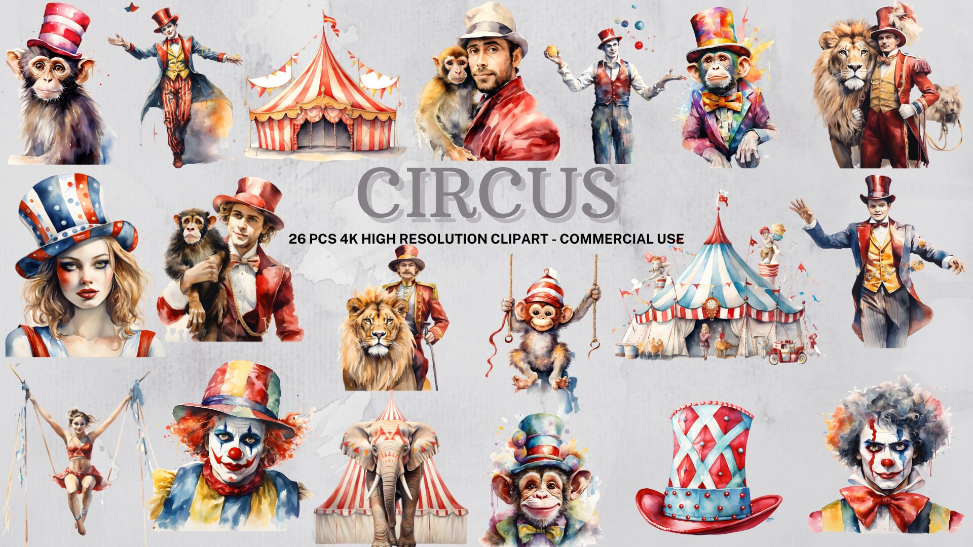 Circus SVG PNG Collection Watercolor Circus Clipart Instant Download 26 ...