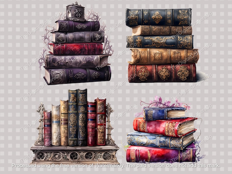 Gothic Books Clipart Set, 25 Watercolor Gothic Books PNG, Junk Journal ...
