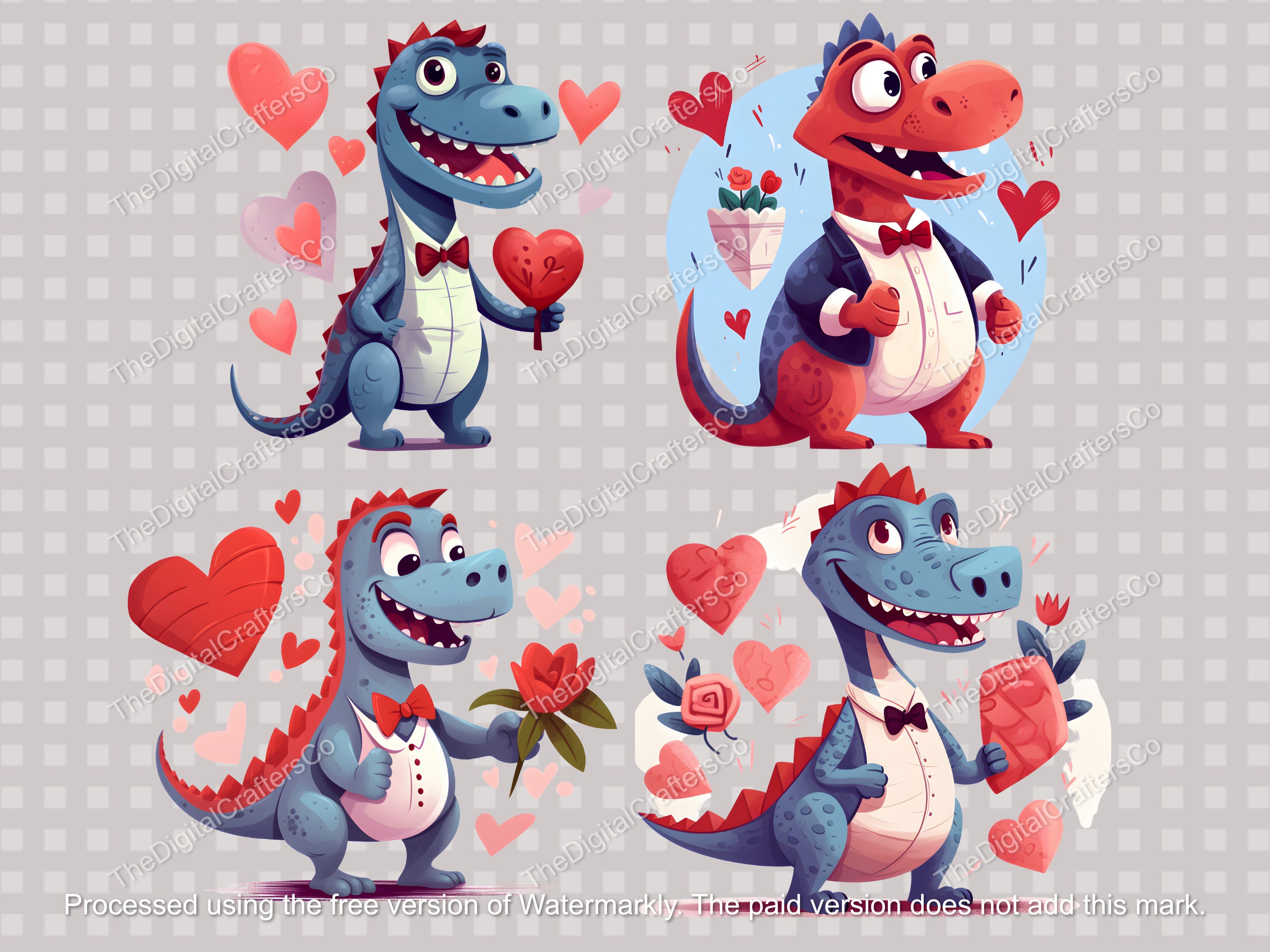 Valentine's Day Dinosaur Clipart Set, 27 Watercolor Valentine's Day ...
