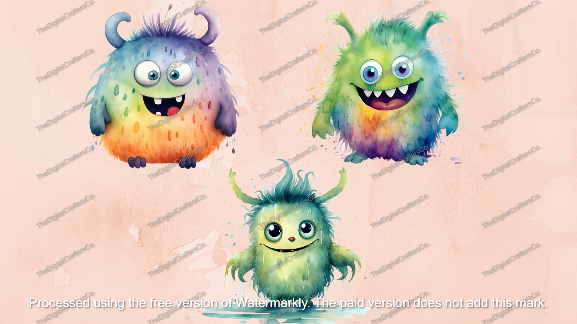 Cute Monsters SVG PNG Collection Watercolor Cute Monsters Clipart ...