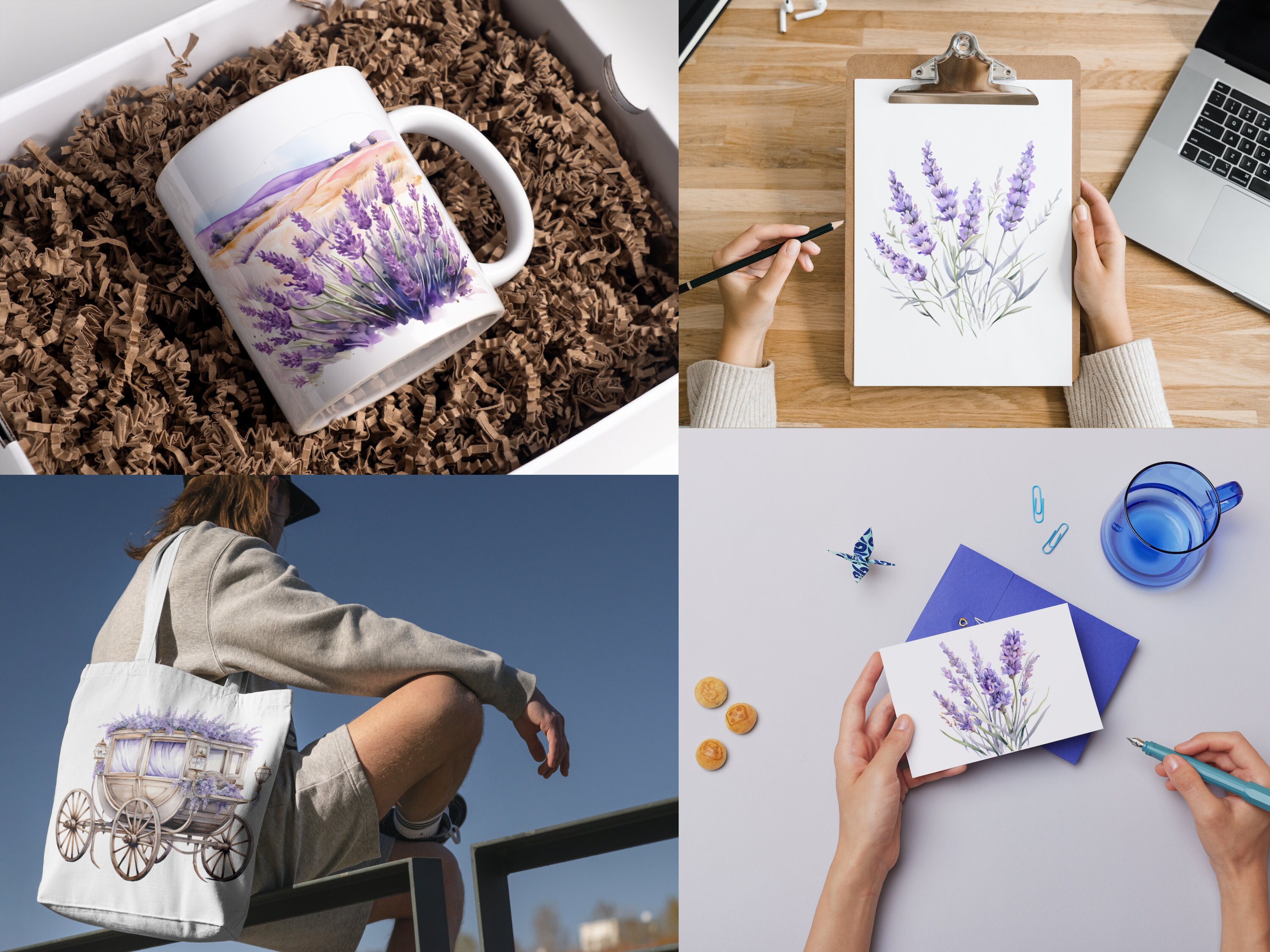 Watercolor Lavender Clipart Set, 20 Watercolor Lavender Bundle ...