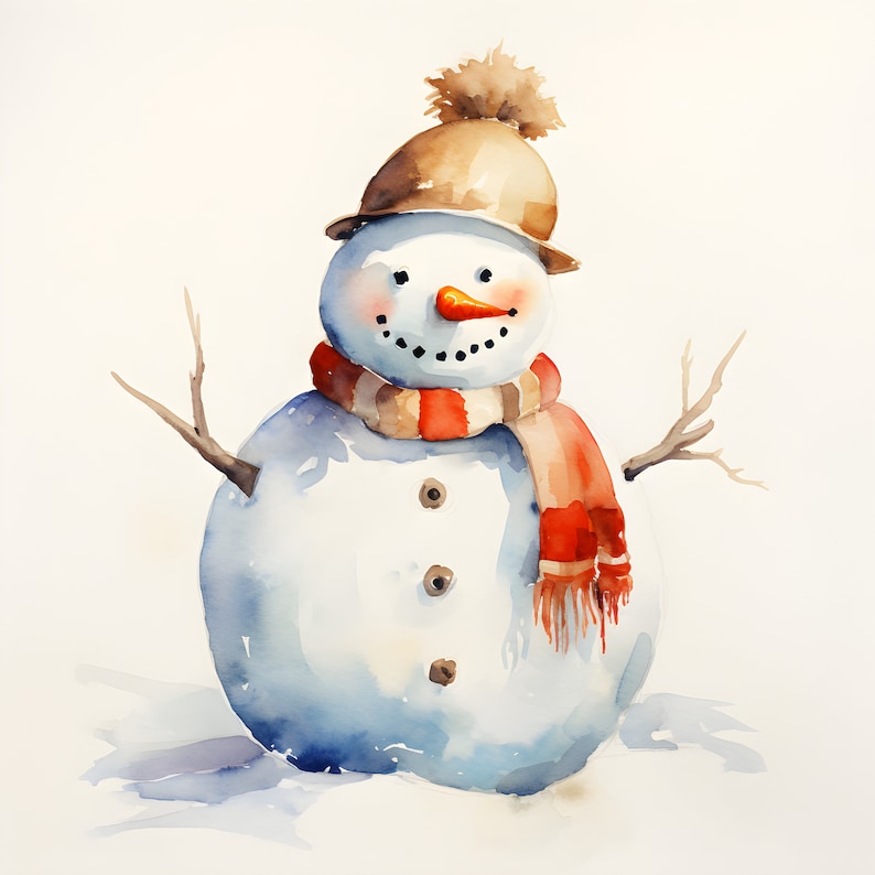 27 Snowman Clipart Set, Printable Watercolor Snowman, Winter Clipart ...