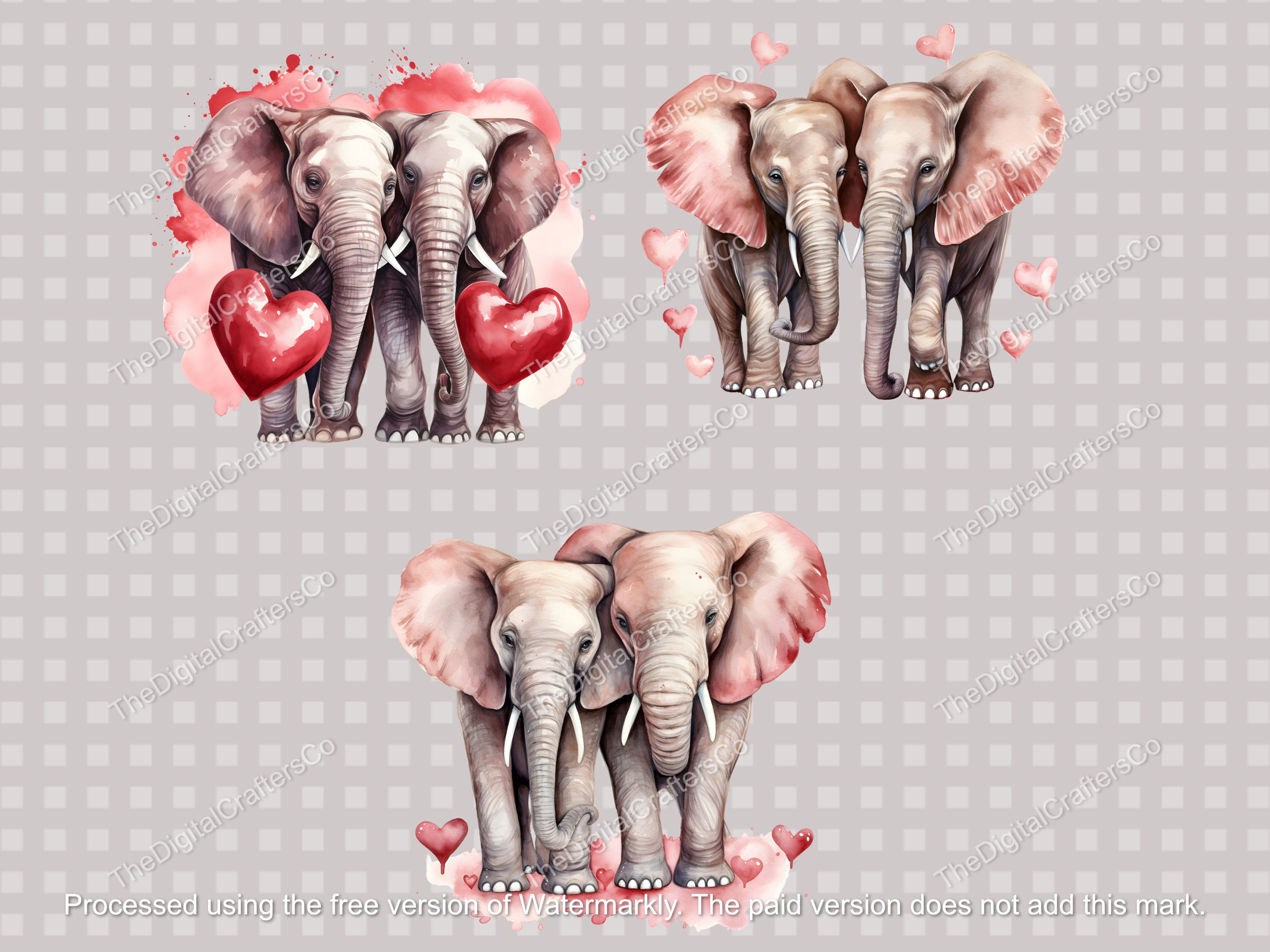 Valentine Elephants Clipart Set, 20 Watercolor Valentine Elephants PNG ...
