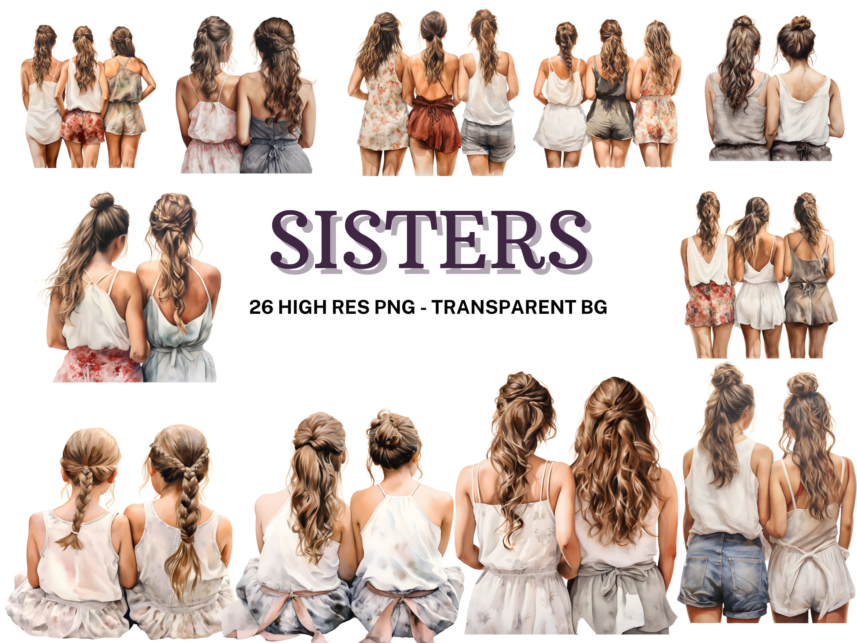 Sisters Clipart Set , 26 Best Friends Clipart, Sisters Sublimation - Etsy