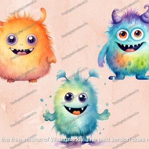 Cute Monsters SVG PNG Collection Watercolor Cute Monsters Clipart ...