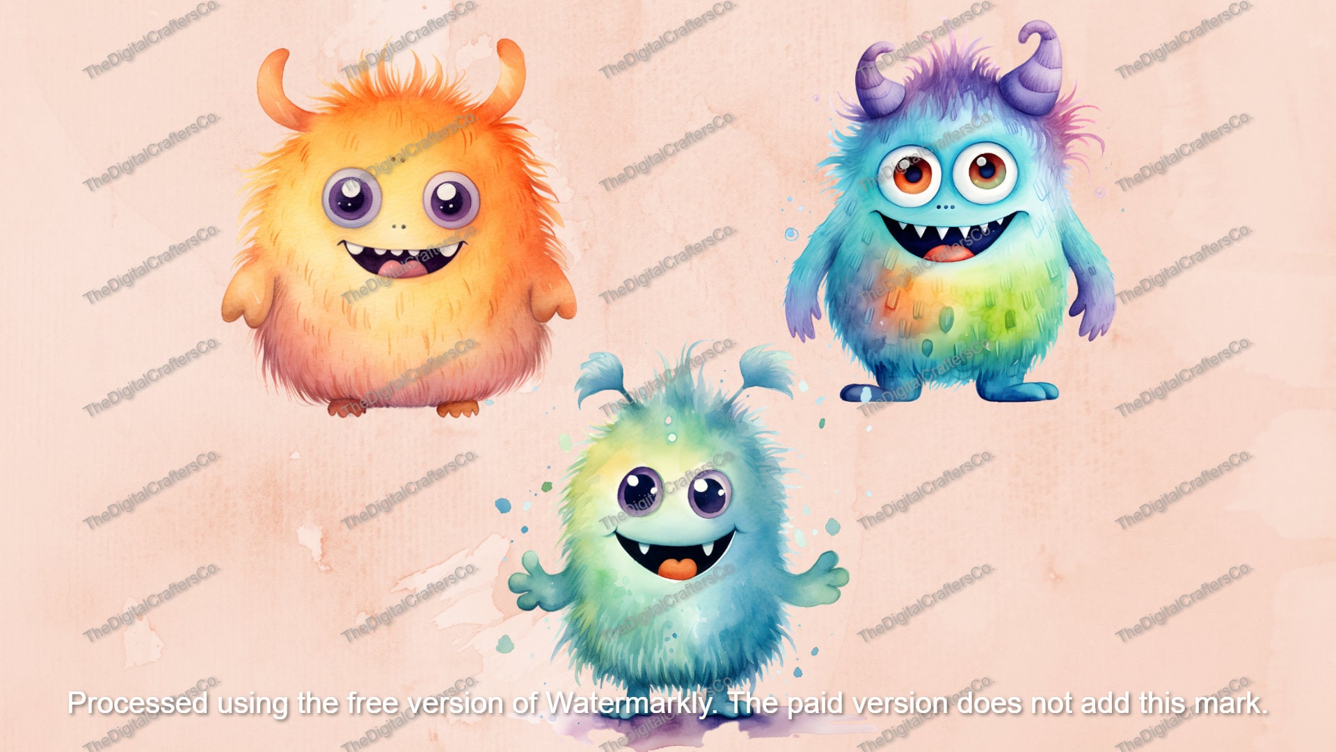 Cute Monsters SVG PNG Collection Watercolor Cute Monsters Clipart ...