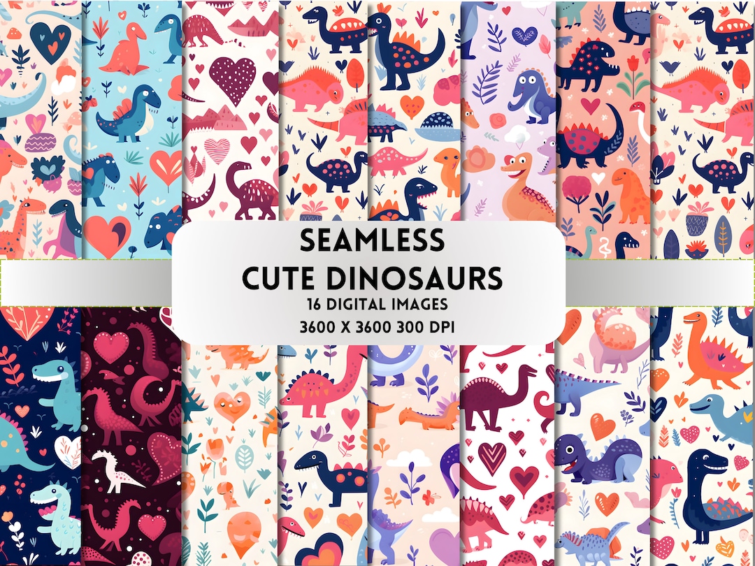 Cute Dinosaurs Digital Paper, Dinosaur Seamless Pattern, Dinosaur ...