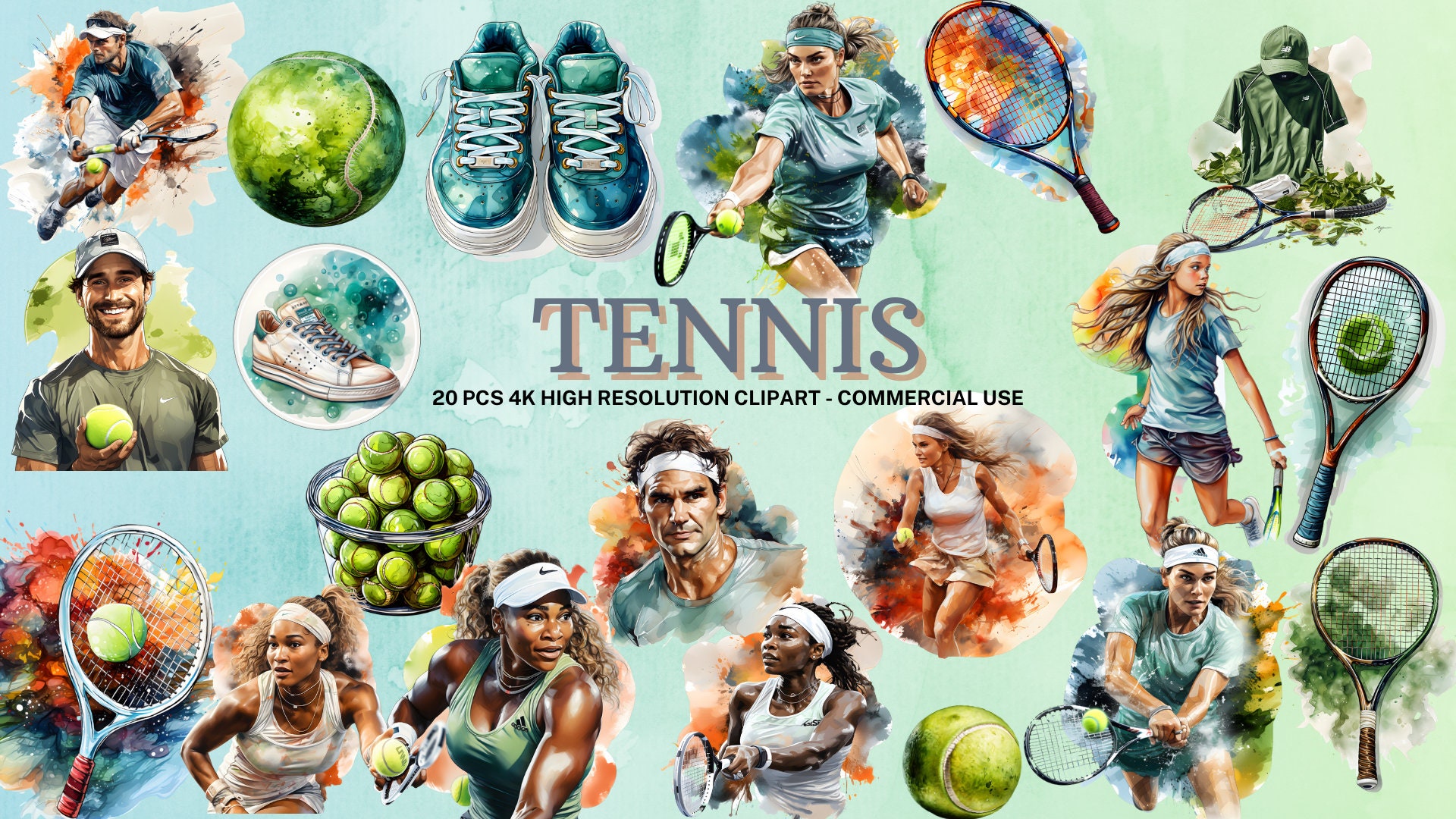 Tennis SVG Collection Watercolor Tennis Clipart Tennis PNG Tennis ...