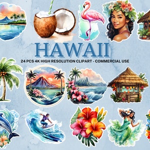 Hawaii Stickers SVG PNG Collection: Tropical Clipart (instant Download ...