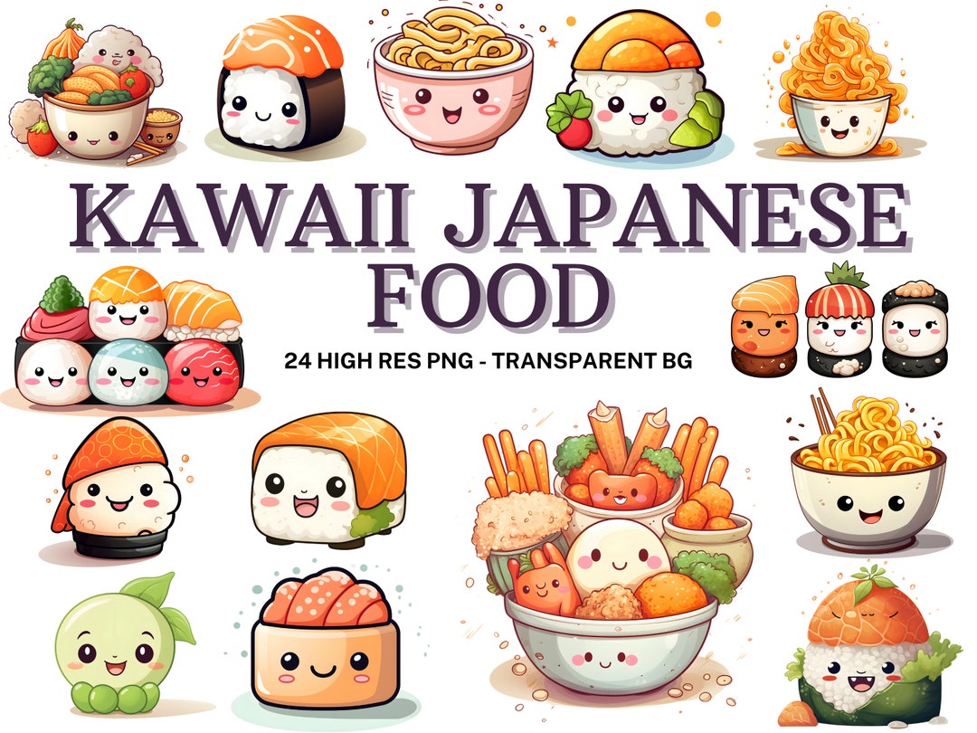 Kawaii Japanese Food Clipart: Sushi, Ramen, Onigiri (PNG Files) - Etsy